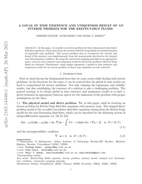 Pdf A Local In Time Existence And Uniqueness Result Of An Inverse Problem For The Kelvin Voigt