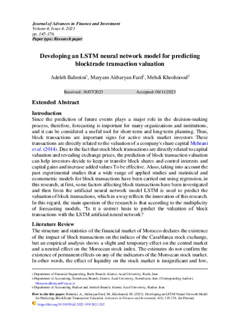 Pdf Developing An Lstm Neural Network Model For Predicting Blocktrade Transaction Valuation