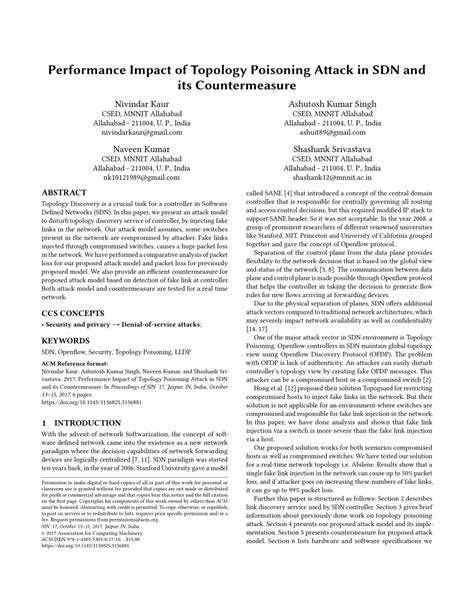 Pdf Performance Impact Of Topology Poisoning Attack In Sdn And Its Countermeasure