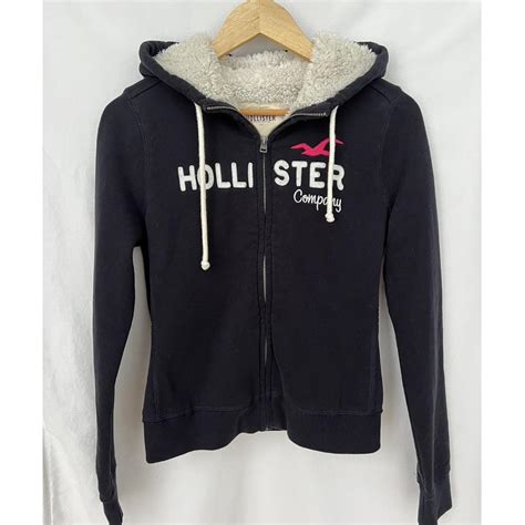 Hollister Navy Zip Up Hoodie Sherpa Lined Style Hot Depop