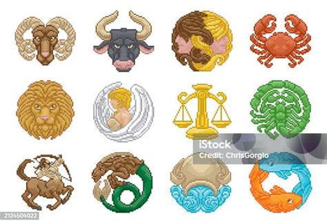조디악 Horoscope 픽셀 아트 점성술 별 표지판 양자리에 대한 스톡 벡터 아트 및 기타 이미지 양자리 12 상징 Istock