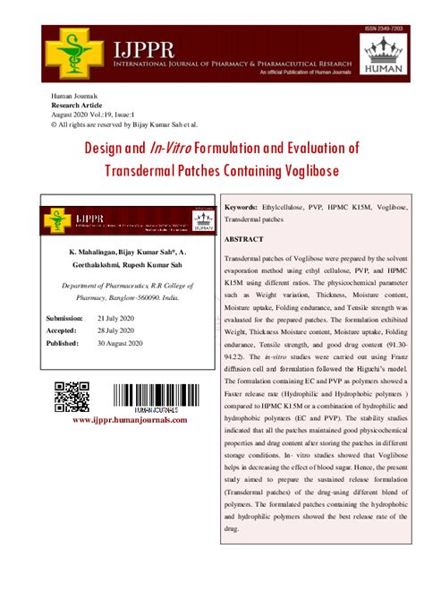 Pdf Transdermal Patches Of Voglibose Design And Evaluation