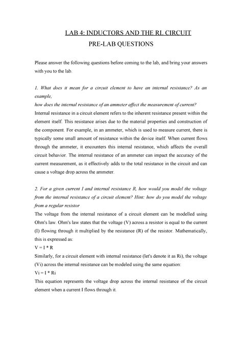 Prelab 4 Lab 4 Inductors And The Rl Circuit Pre Lab Questions Please Answer The Following Prelab 4 Lab 4 Inductors And The Rl Circuit Pre Lab Questions Please Answer The Following