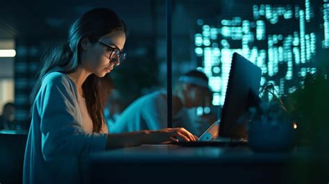 Premium Ai Image Young Girl Programmer Writing Code On The Keyboard