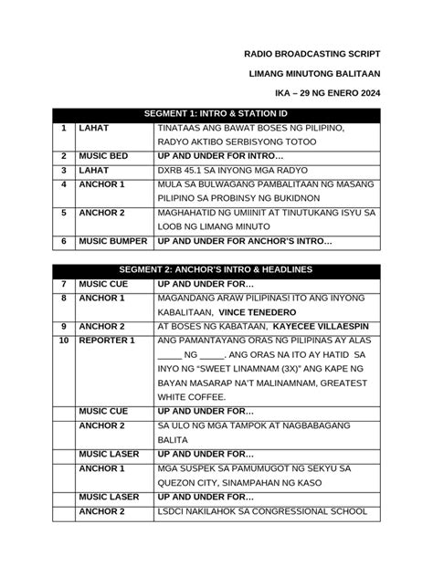 Filipino Broadcasting Script Pdf