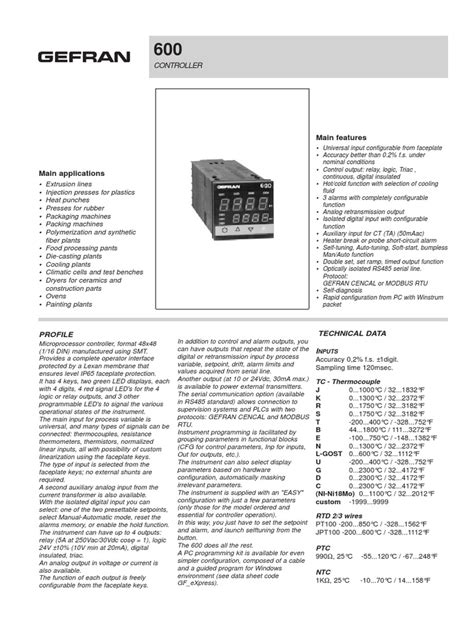 Gefran 600 Datasheet Parameter Computer Programming Relay