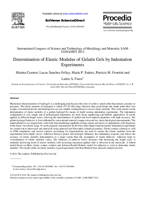 Pdf Determination Of Elastic Modulus Of Gelatin Gels By Indentation Experiments