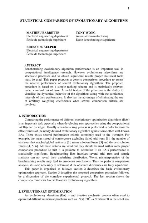 Pdf Statistical Comparison Of Evolutionary Algorithm