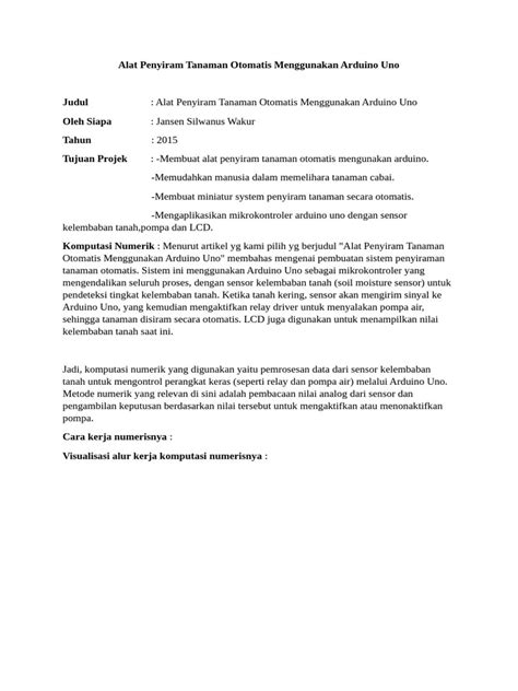 Alat Penyiram Tanaman Otomatis Menggunakan Arduino Uno Pdf
