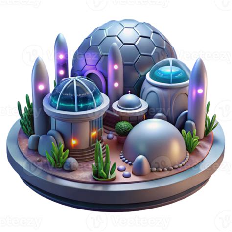 Futuristic Dome City Sci Fi Architectural Render 56409243 Png