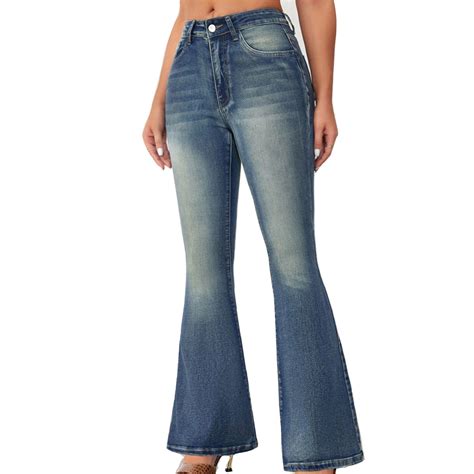 Lenpel Womens Flare Jeans Trendy High Waisted Stretchy Slim Bell