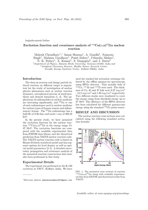 Pdf Excitation Function And Covariance Analysis Of Nat Cuαx 67 Ga Nuclear Reaction
