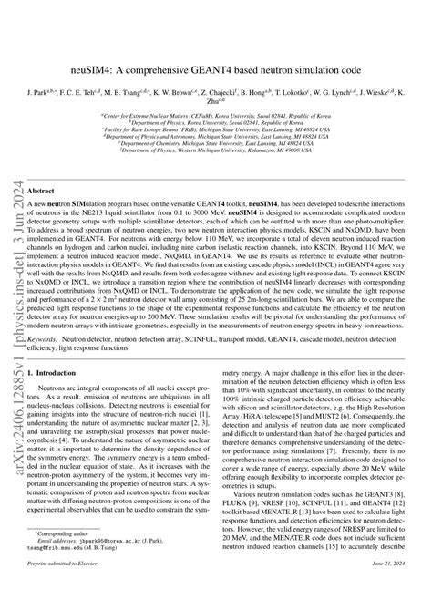Pdf Neusim4 A Comprehensive Geant4 Based Neutron Simulation Code