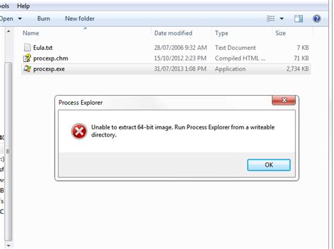 Sysinternals Process Explorer Error