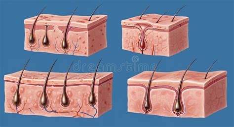 Detailed Scalp Skin Cross Sections Illustrating Different Skin Conditions Stock Illustration