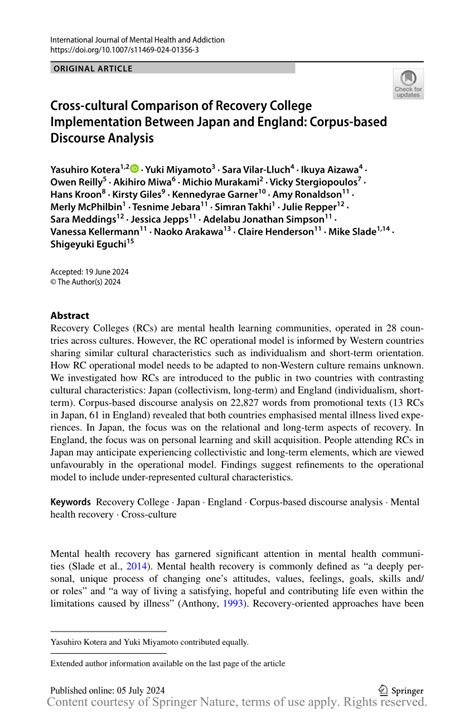Pdf Cross Cultural Comparison Of Recovery College Implementation Between Japan And England