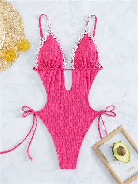 Eyelet Embroidery Cut Out One Piece Swimsuit Shein Usa