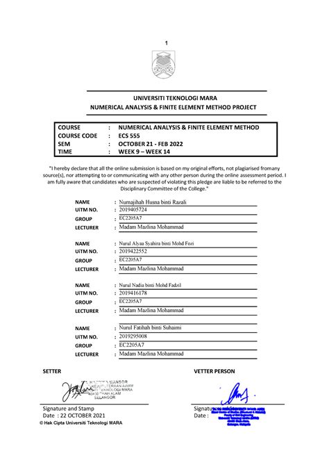 ECS555 Report 2022 UNIVERSITI TEKNOLOGI MARA NUMERICAL ANALYSIS