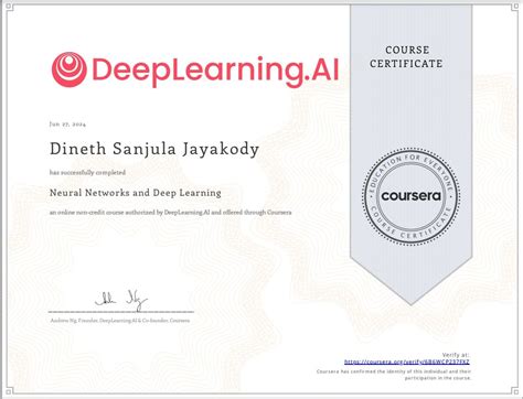 Completed Neural Networks And Deep Learning Course By Deeplearning Ai Dineth Jayakody Posted