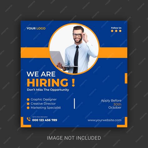 우리는 구인 광장 배너 또는 소셜 미디어 게시물 템플릿을 고용하고 있습니다 프리미엄 벡터
