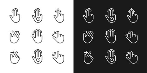 Multitouch Gestures Pixel Perfect Linear Icons Set For Dark Light Mode Touchscreen Control