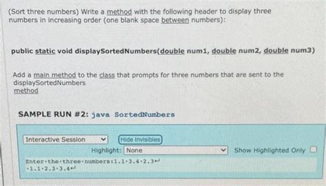 Solved Sort Three Numbers Write A Method With The