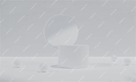 빈 배경 3d 렌더링이 있는 광고 디스플레이의 흰색 연단 및 흰색 배경 스탠드 또는 연단 받침대 프리미엄 사진