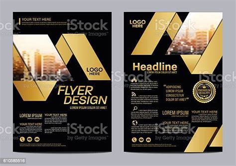 골드 브로셔 레이아웃 전단지 디자인 템플릿 벡터 일러스트레이션 0명에 대한 스톡 벡터 아트 및 기타 이미지 0명 2차 도형 기업 재무와 산업 Istock