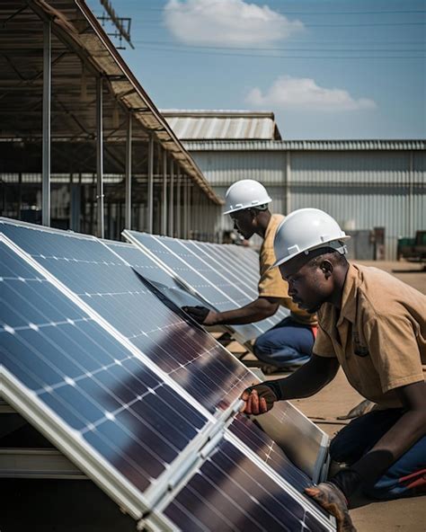 Premium Ai Image Men Working On A Solar Panel One Of Which Has A