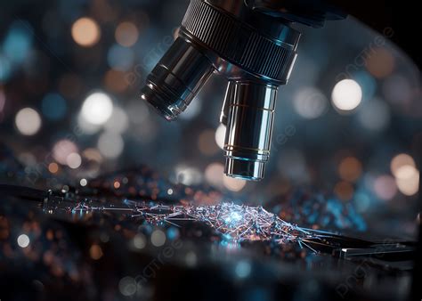 Microscope Examining Complex Illuminated Network Structure For