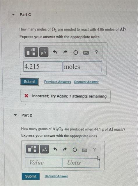 Solved Part C How Many Moles Of O Are Needed To React With Chegg