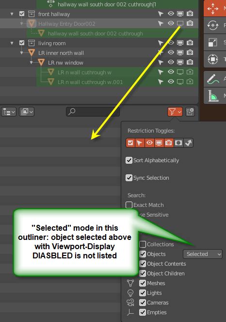 Outliner Doesnt Show Selected Object If Viewport Display Is Disabled