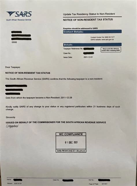 Sars Is Now Issuing Letters Confirming Non Tax Residency