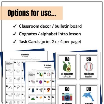 Spanish Alphabet Cognate Posters Spanish Classroom Decor Cognados