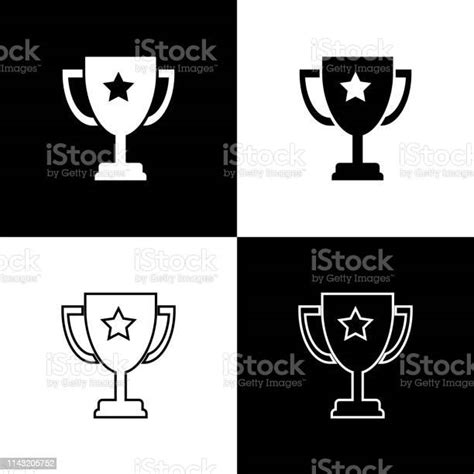 검은 색과 흰색 배경에 고립 된 트로피 컵 아이콘을 설정 합니다 어워드 기호입니다 챔피언 컵 아이콘입니다 선 개요 및 선형 아이콘입니다 벡터 일러스트 개념에 대한 스톡 벡터