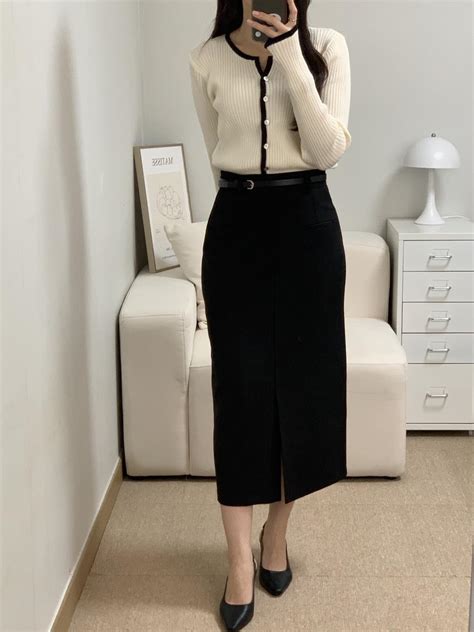 르아느 [키작녀🧚🏻‍♀️ 벨트set]에띠 스커트 벨트 트임 H라인 롱스커트