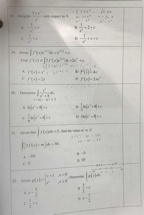 18 integrate 1 exex with respect to x a 1ex c c 1ex c b