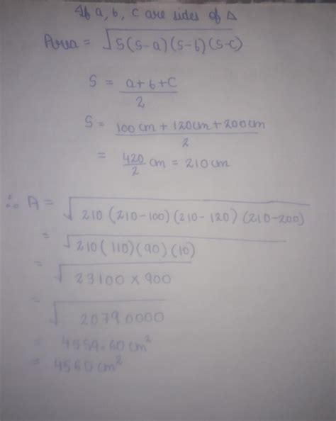 Find The Area Of A Tiangle Whose Sides Are Respectively 100cm 120cm
