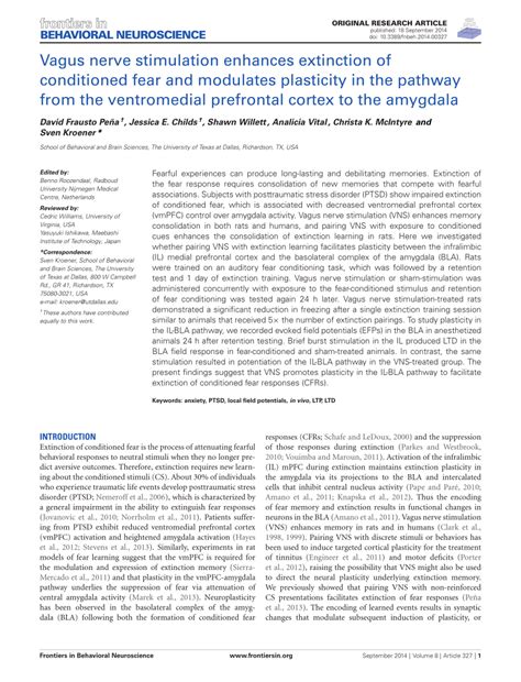 Pdf Vagus Nerve Stimulation Enhances Extinction Of Conditioned Fear And Modulates Plasticity