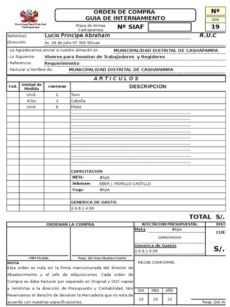 Formato Orden De Servicio Business Gobierno