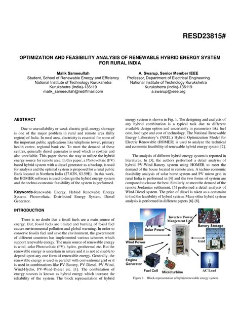 Pdf Optimization And Feasibility Analysis Of Renewable Hybrid Energy System For Rural India