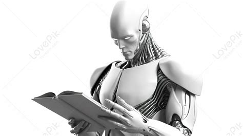 3d 렌더링에서 빈 페이지 책을 들고 있는 흰색 배경 사이보그 놀라운 시각적 효과 책을 들고 배경 놀라 배경 시각적