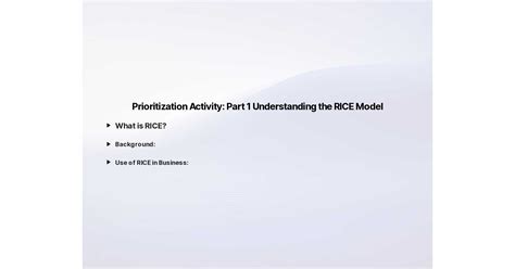 Prioritization Activity Part Understanding The RICE Model