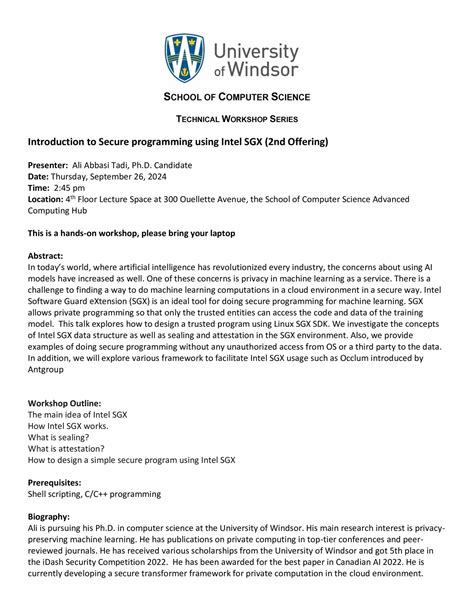 technical workshop introduction to secure programming using intel sgx