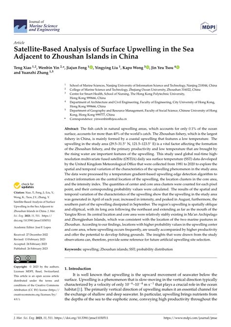 Pdf Satellite Based Analysis Of Surface Upwelling In The Sea Adjacent