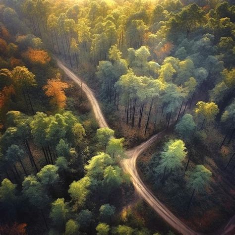 Premium Photo Aerial Shot Of A Road In The Fall