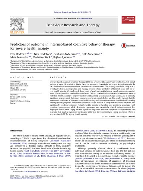 Pdf Predictors Of Outcome In Internet Based Cognitive Behavior Therapy For Severe Health Anxiety
