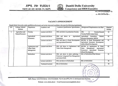 Dambi Dollo University Vacancy For Fresh Graduates