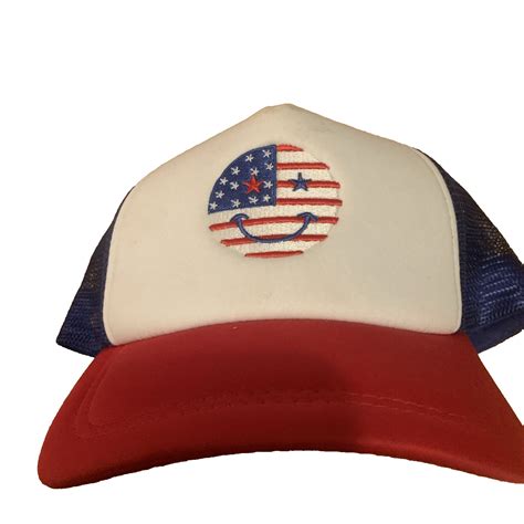 Smiley Emoji Red White Blue Trucker Hat Gem