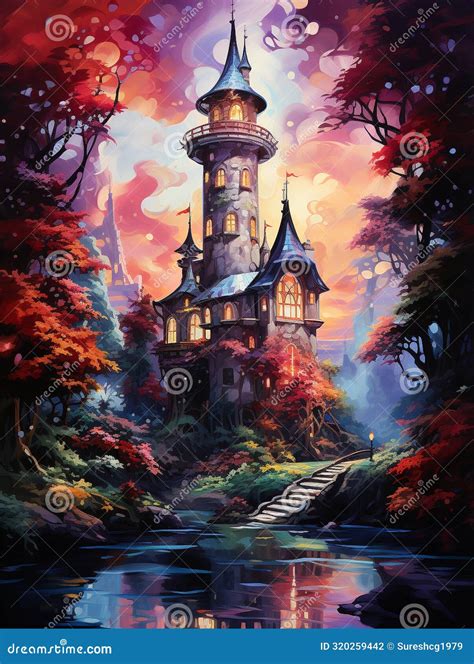 Mystical Wizard S Tower In A Mystical Forest Stock Illustration